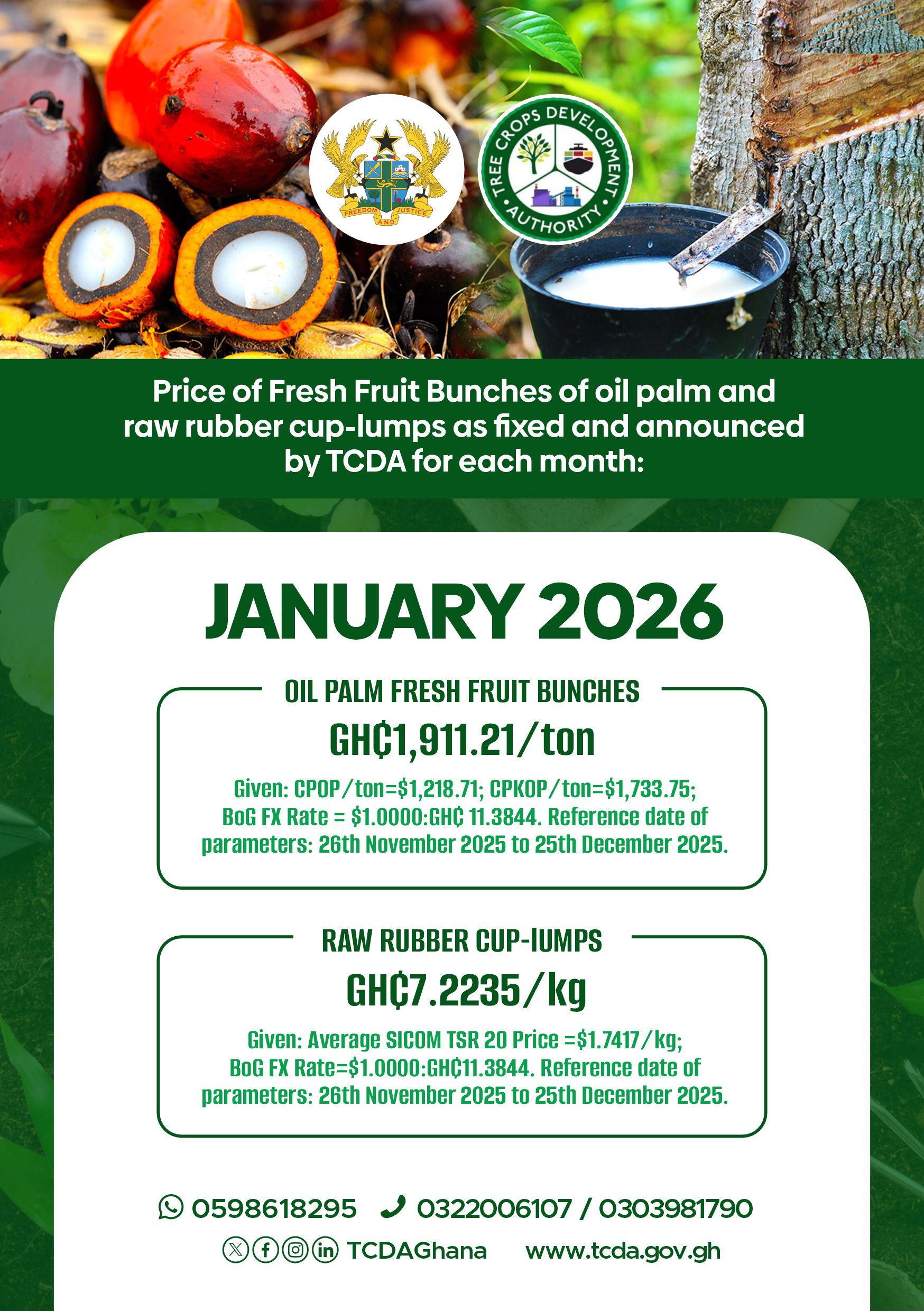 Price of Fresh Fruit Bunches of oil palm and raw rubber cup-lumps as ...