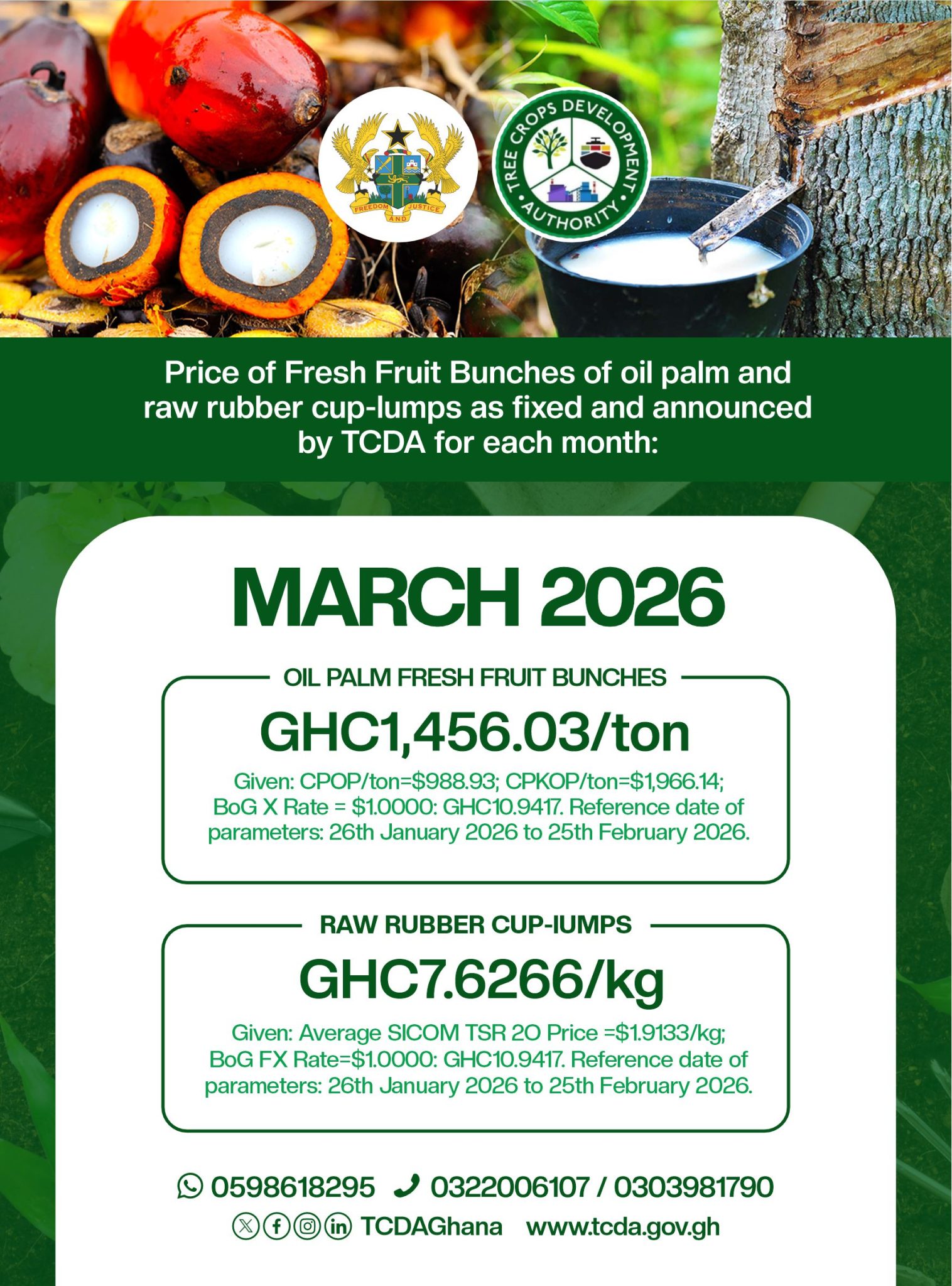 Price of Fresh Fruit Bunches of oil palm and raw rubber cup-lumps as ...